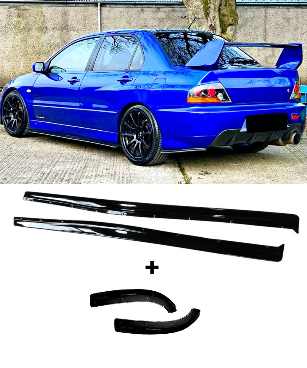 (GLOSS BLACK) Mitsubishi Lancer Evolution 7/8/9 - Side Skirts & Rear ...